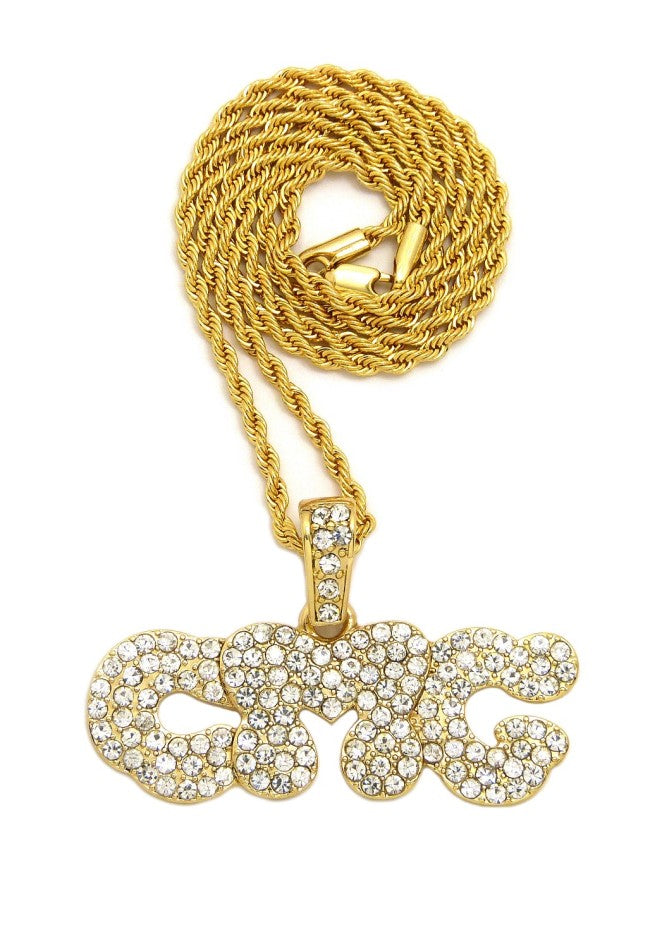 Stone Stud CMG Initials Rapper Pendant with 2mm 24" Rope Chain Necklac ...