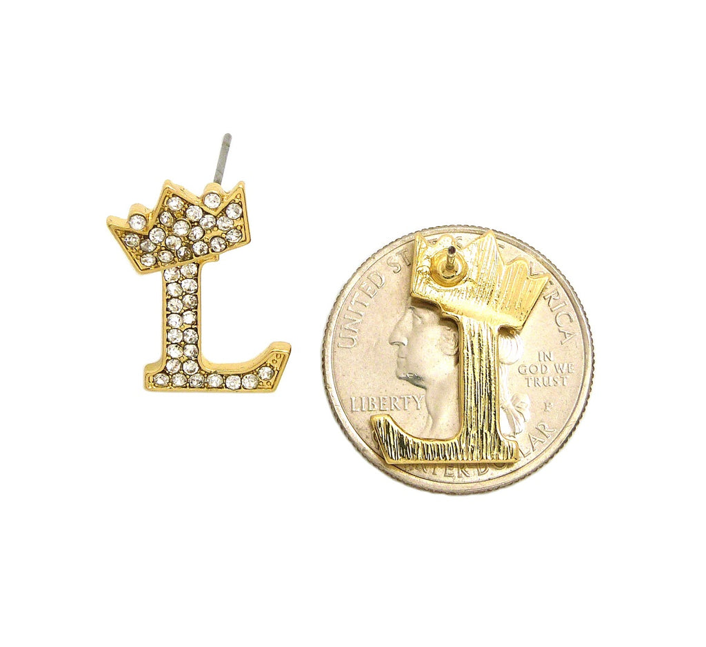 Stone Stud Tilted Crown Initial Pierced Earrings, L/Gold-Tone ...