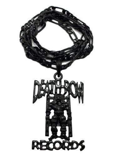 Mini Death Row Records Pendant 5mm 24" Figaro Chain Necklace in Jet Bl ...