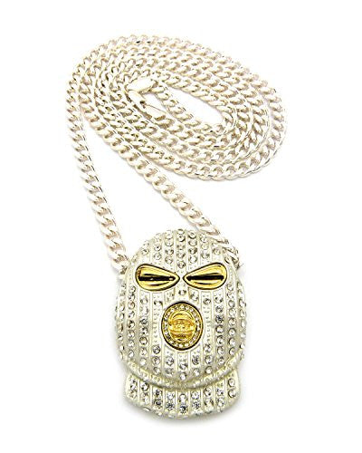 Iced Out Goon Mask Man Pendant with 36" Cuban Link Chain Necklace in S ...