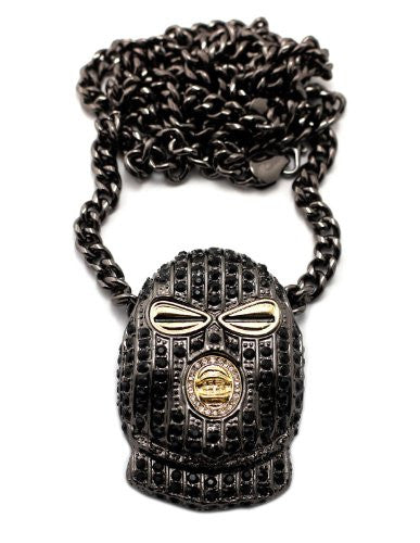 Iced Out Ski Mask Goon Pendant in Black Tone w/ 36