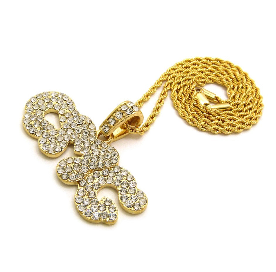 Stone Stud CMG Initials Rapper Pendant with 2mm 24" Rope Chain Necklac ...