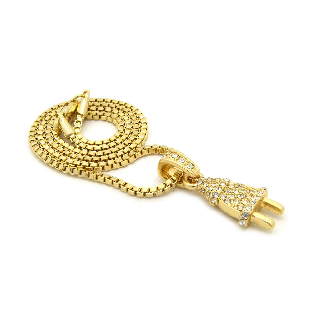 Stone Stud Power Plug Mini Pendant with 2mm Chain Necklace – NYFASHION101