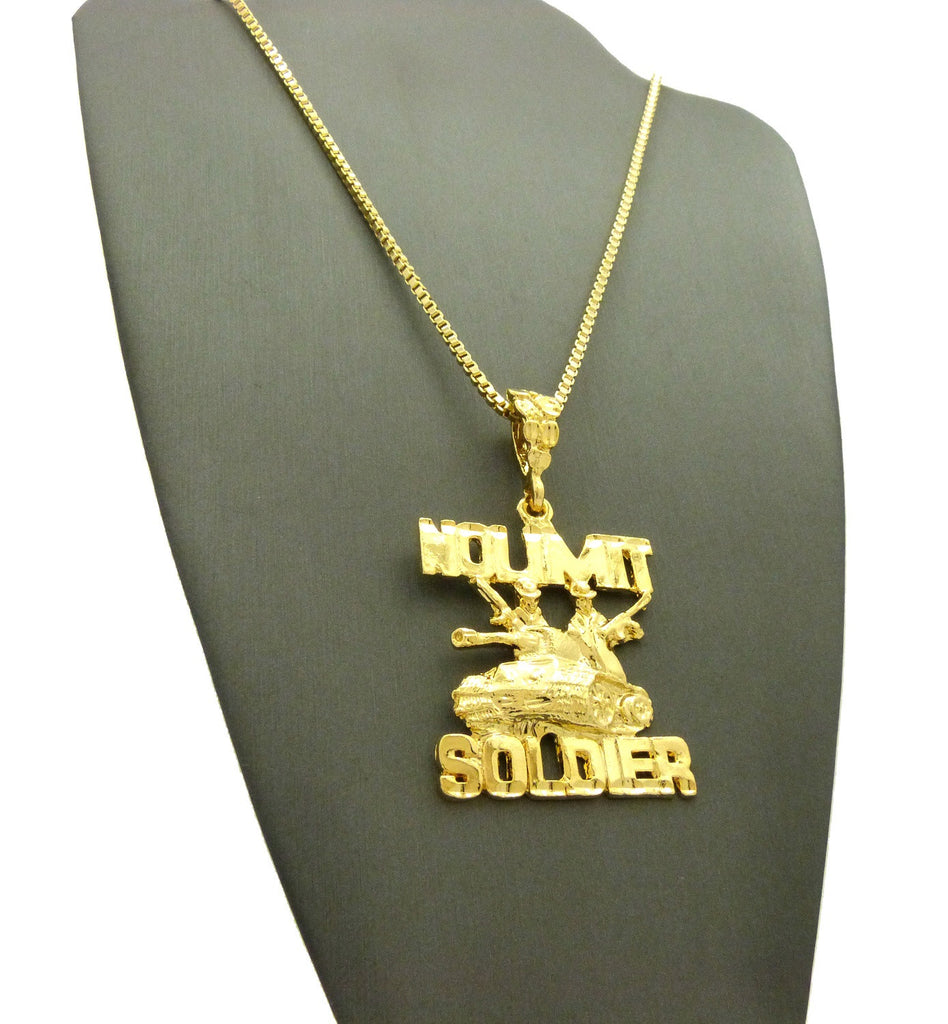 Polished No Limit Soldier Tank Pendant w/ Gold-Tone Box Chain Necklace ...