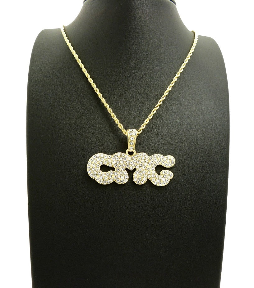 Stone Stud CMG Initials Rapper Pendant with 2mm 24" Rope Chain Necklac ...