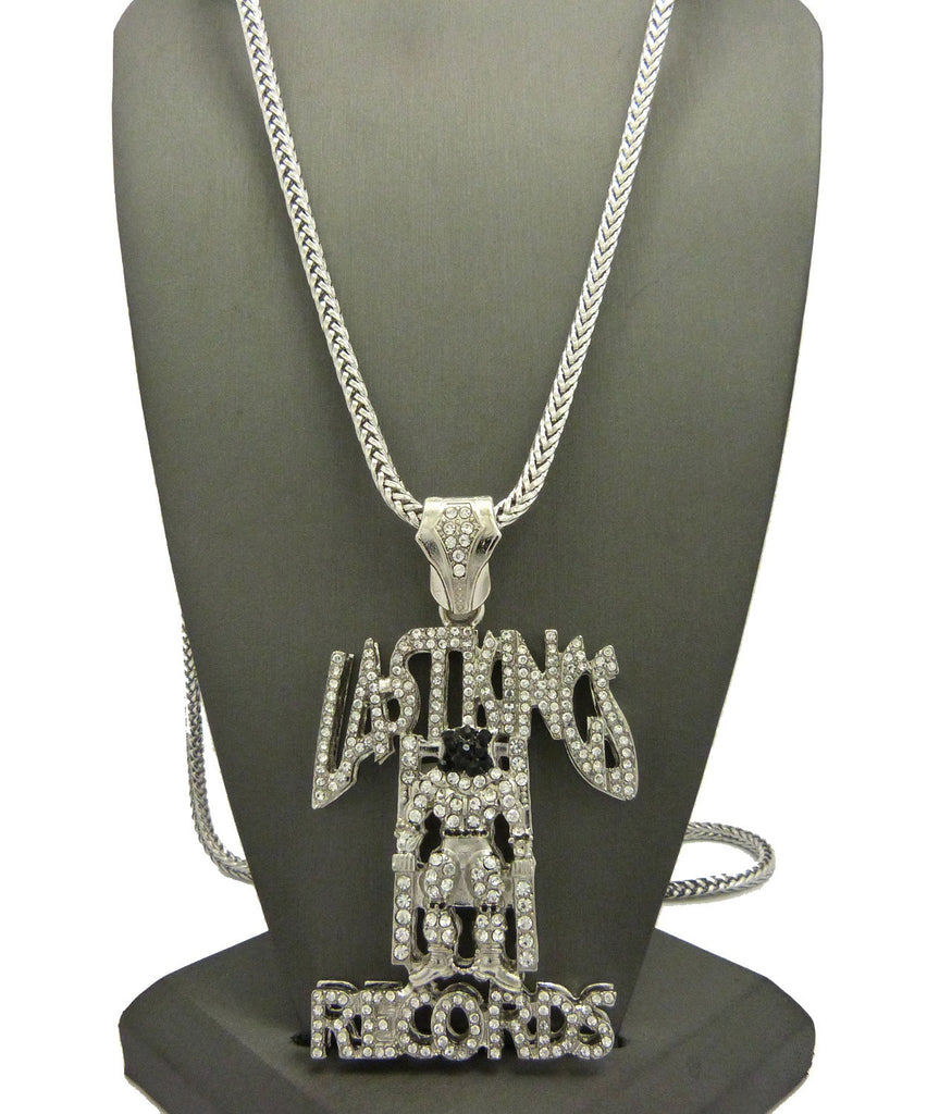 Stone Stud Last Kings Record Label Pendant w/ Chain Necklace – NYFASHION101