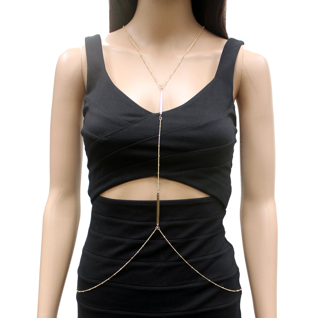 Women's Gold-Tone Neck To Waist Simple Single Strand Bikini Beach Body ...